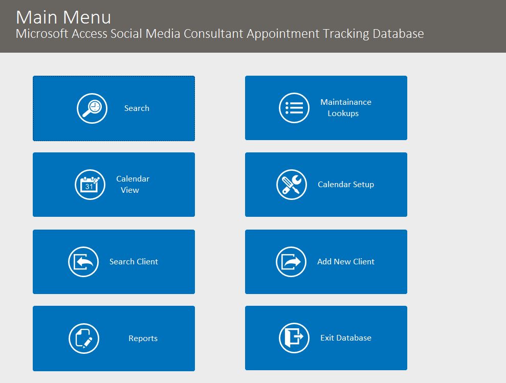 Microsoft Access Social Media Consultant Appointment Tracking Database ...